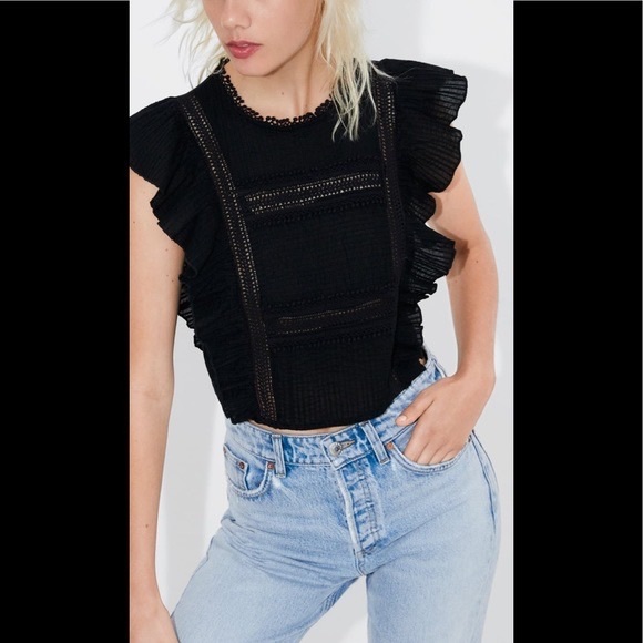 Zara | Tops | Nwt Zara Ruffle Black Top | Poshmark